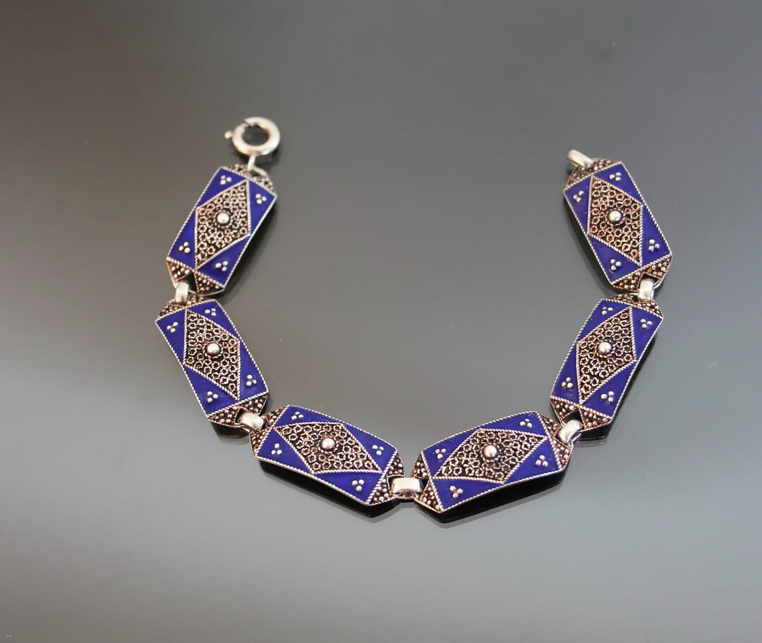 Art Deco Bracelet. Enamel. Silver 925 Sterling. Granulation. Vintage ...