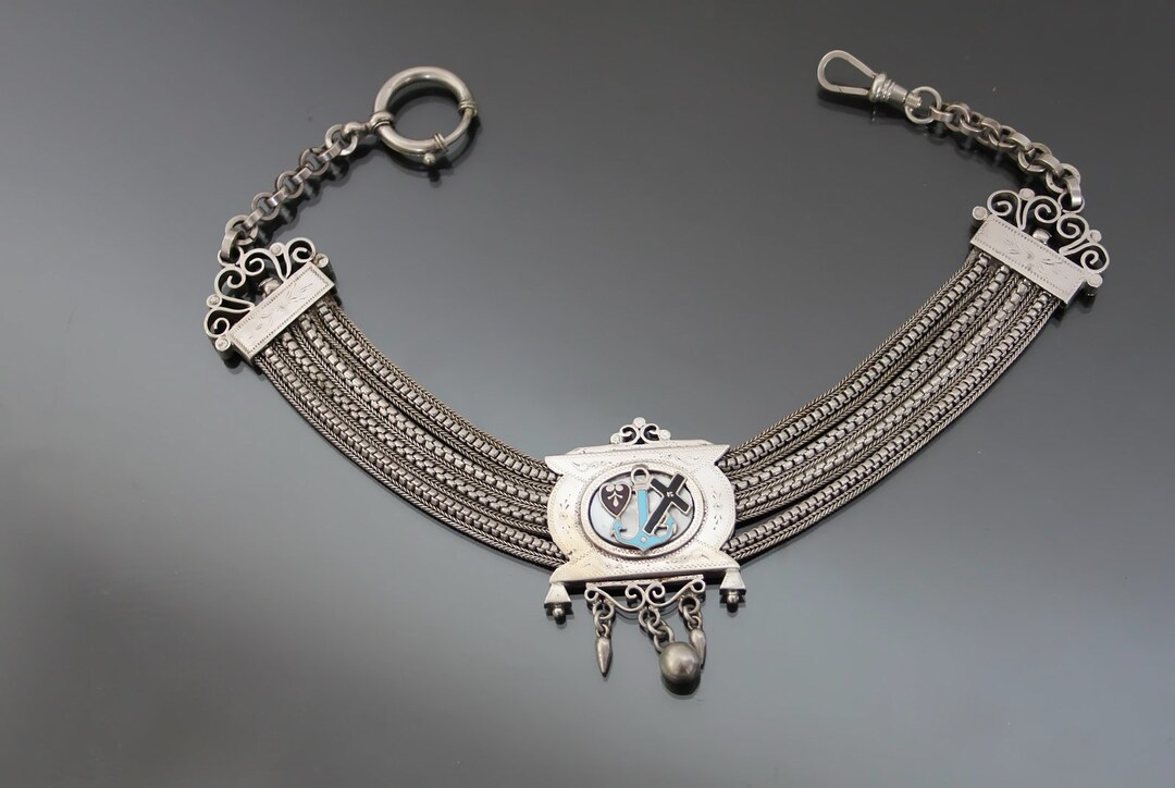 Victorian Love Hope Faith Watch Slide Chain. Religious Love Hope ...