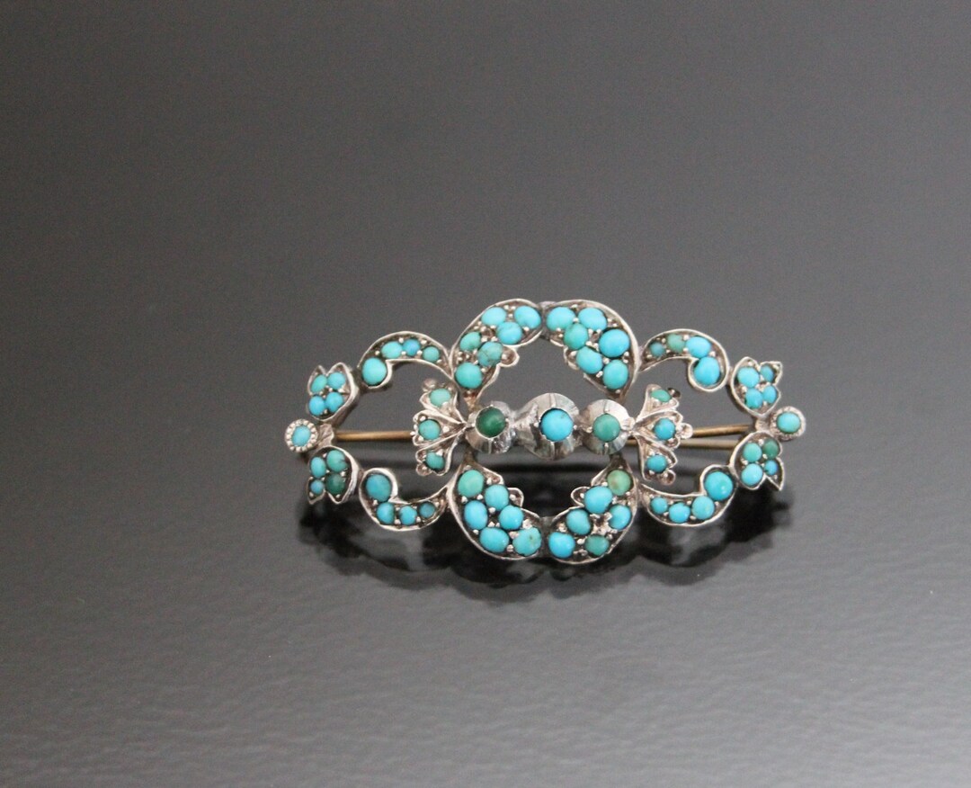 Victorian Pave Turquoise Brooch, 800 Silver. Antique Something Blue. - Etsy
