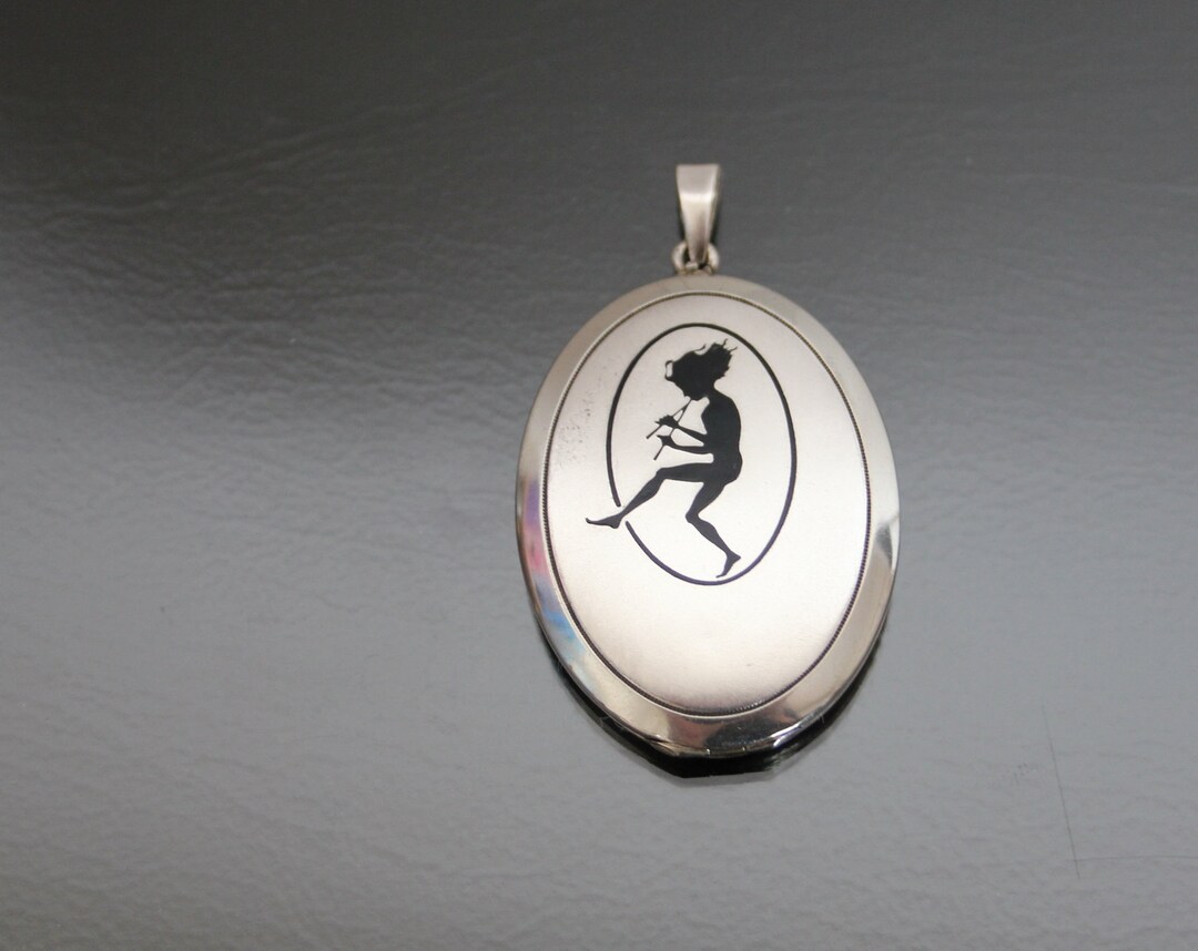 Art Nouveau Enamel Alpacca Locket. Fairy, Elves, Pan. Pendant ...