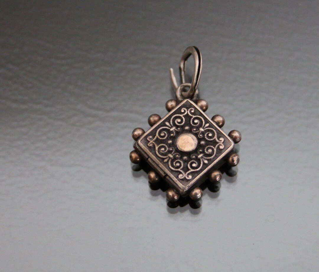 Victorian Miniature Locket 750 Silver Charm. Rose Gold Antique Gilt ...