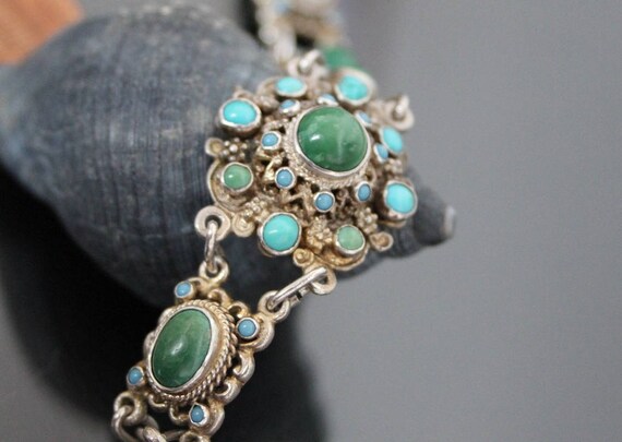 Austro Hungarian 750 Silver Bracelet, Tourquoise Anti… - Gem