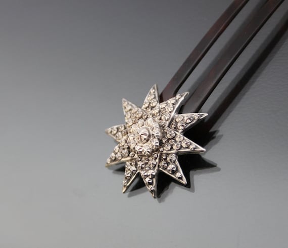 Victorian EMPIRE 800 Silver Stamped Hair Comb Star, H… - Gem