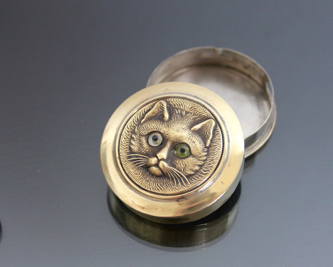 Cat Pill Box. Antique Art Nouveau Tobacco Box. - Etsy