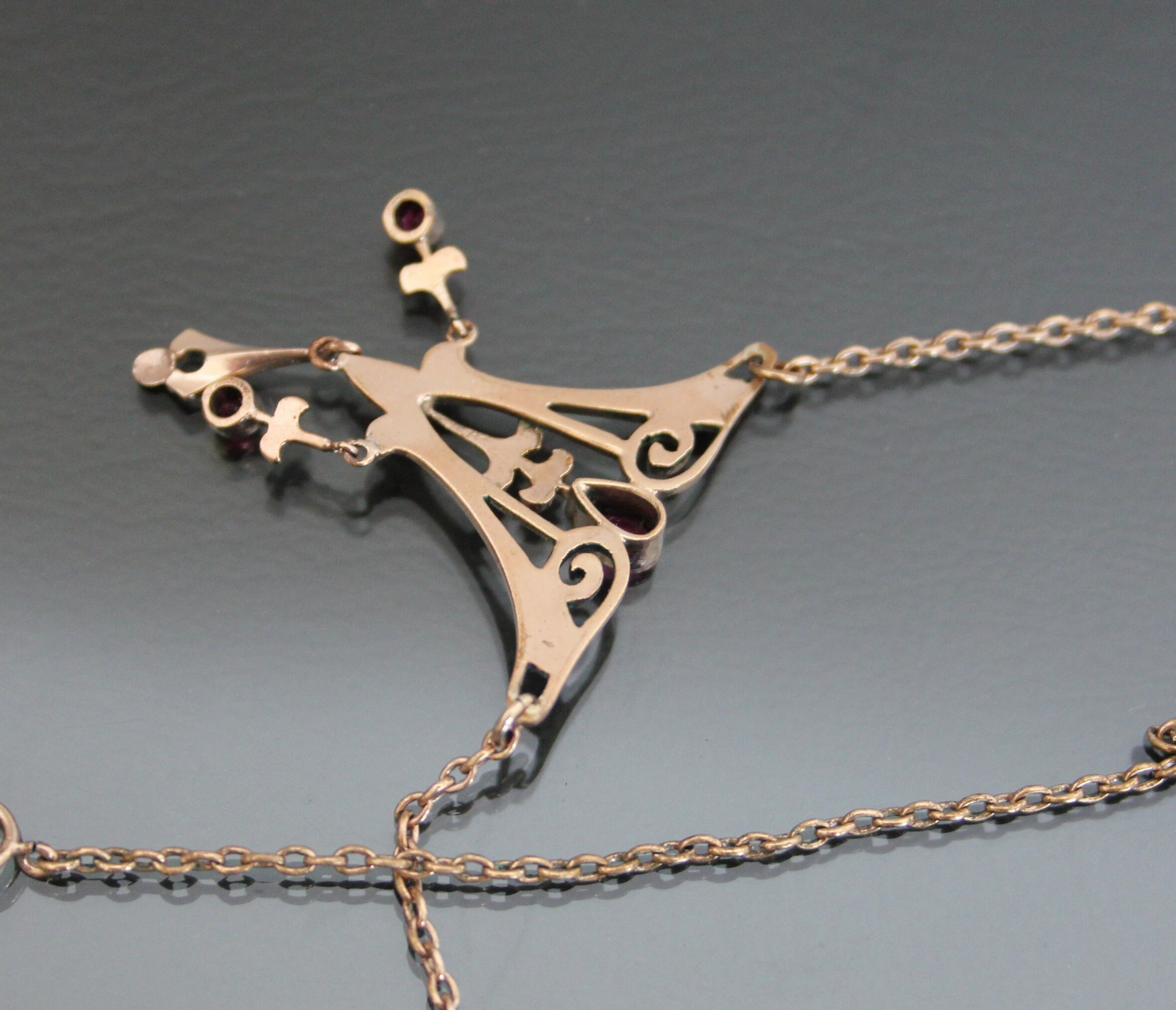 Jugendstil Faux Ruby Rose Gold Gilt Pendant Necklace. Antique Art ...