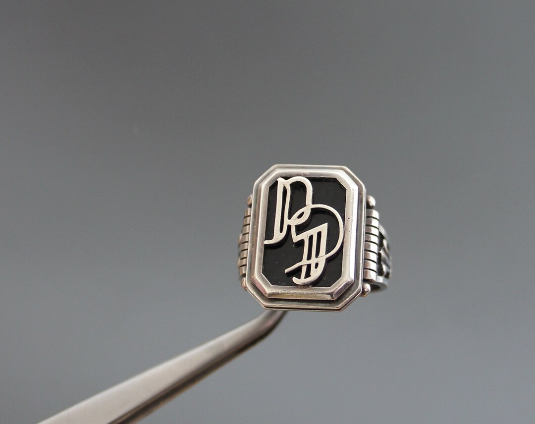 Art Deco 800 Silver, Signet Ring. Monogrammed PJ JP. Vintage Onyx. Size ...