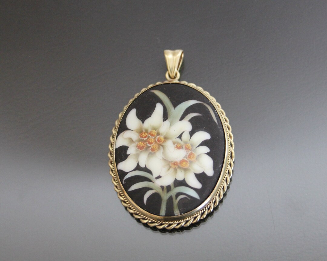 Victorian Locket Porcelain Edelweiss, Souvenir, Antique Hand Painted ...