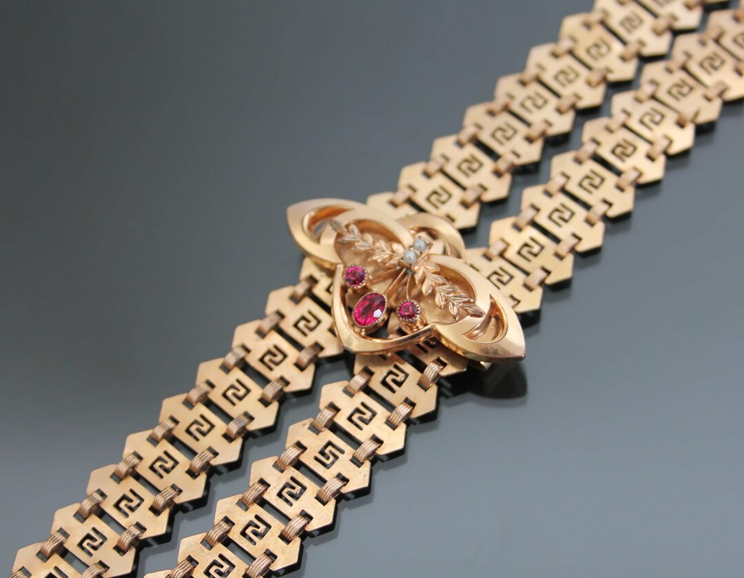 KOLLMAR & JOURDAN. Giant Edwardian Book Chain Rose Gold Plated. Ruby ...