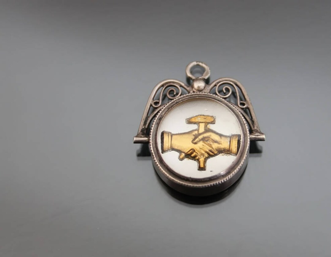 Victorian Silver 750 Swivel Fob, Masonic Glass Intaglio Agate Antique ...