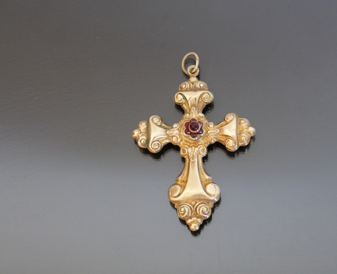 Georgian Bohemian Garnet Cross. Baroque Crucifix Pendant. - Etsy