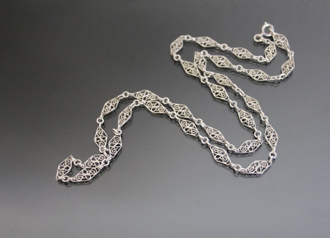 Vintage Silver 800 Filigree Panel Link Chain Necklace. - Etsy Australia