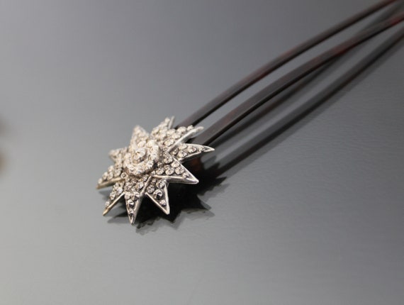 Victorian EMPIRE 800 Silver Stamped Hair Comb Star, H… - Gem