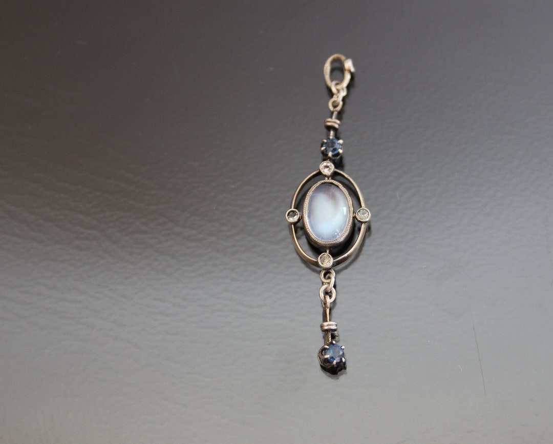 Edwardian Negligee Pendant. Moonstone, Sapphire, Open Back Bezel Set ...