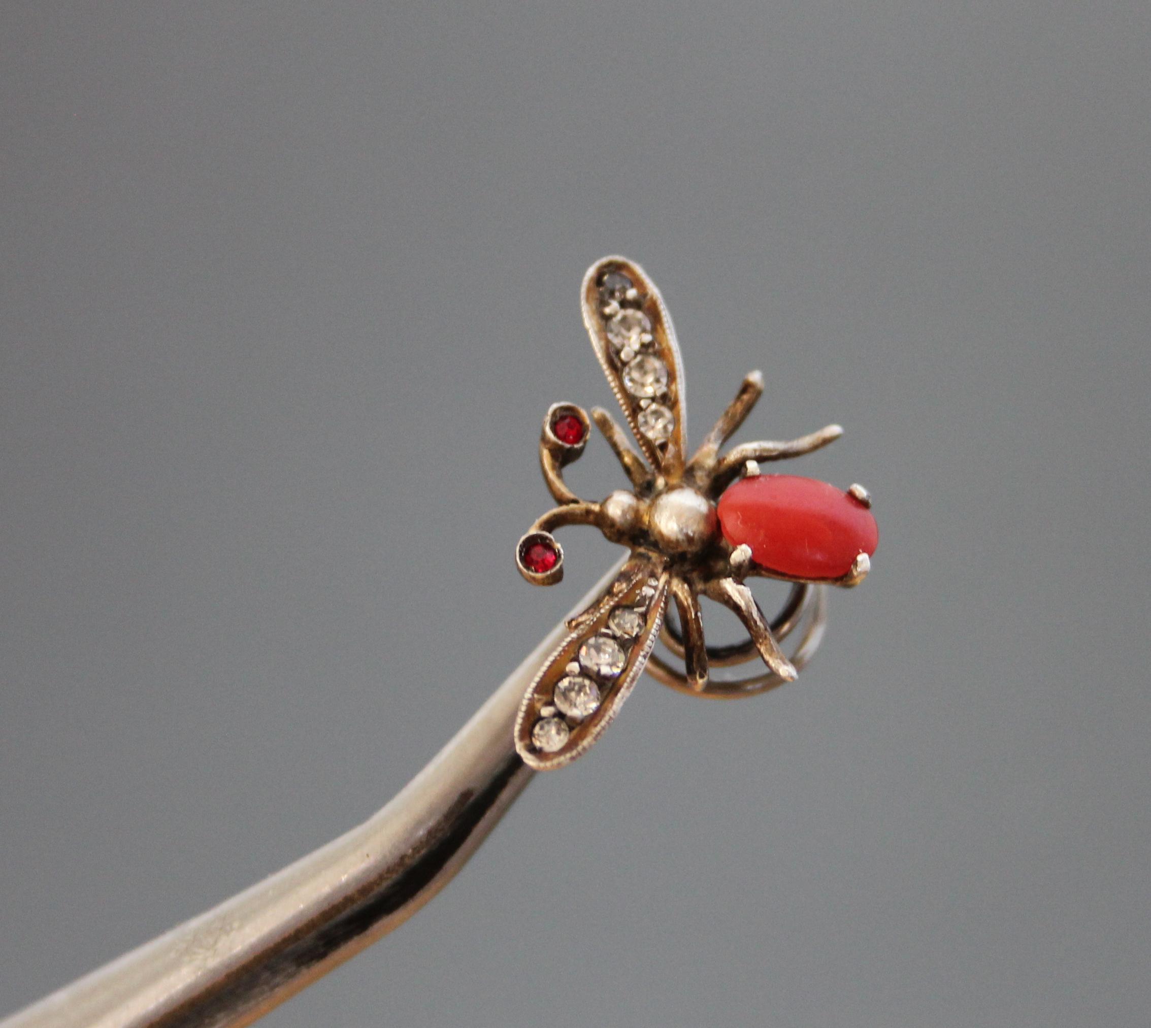 Victorian Hair Spring Clip, Fly, Coral, Paste, 800 Silver. Antique. - Etsy