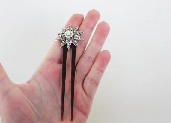 Victorian EMPIRE 800 Silver Stamped Hair Comb Star, H… - Gem