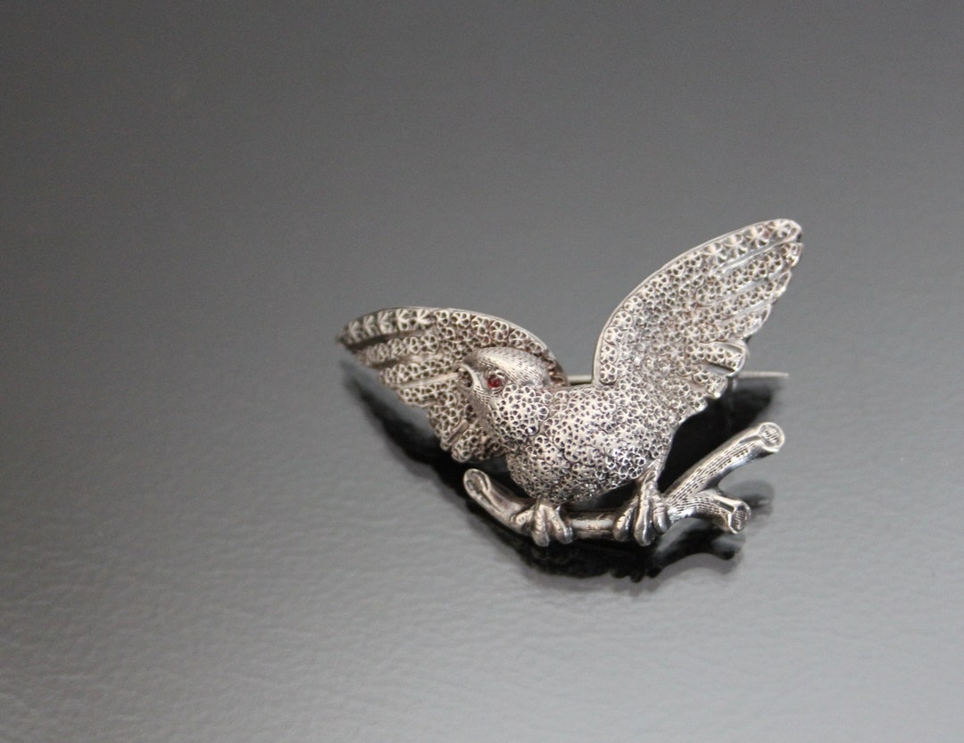 Victorian 900 Silver Sparrow Brooch Pin. Hammered. - Etsy