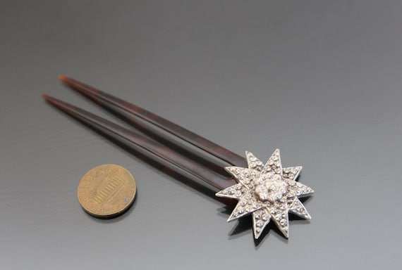 Victorian EMPIRE 800 Silver Stamped Hair Comb Star, H… - Gem