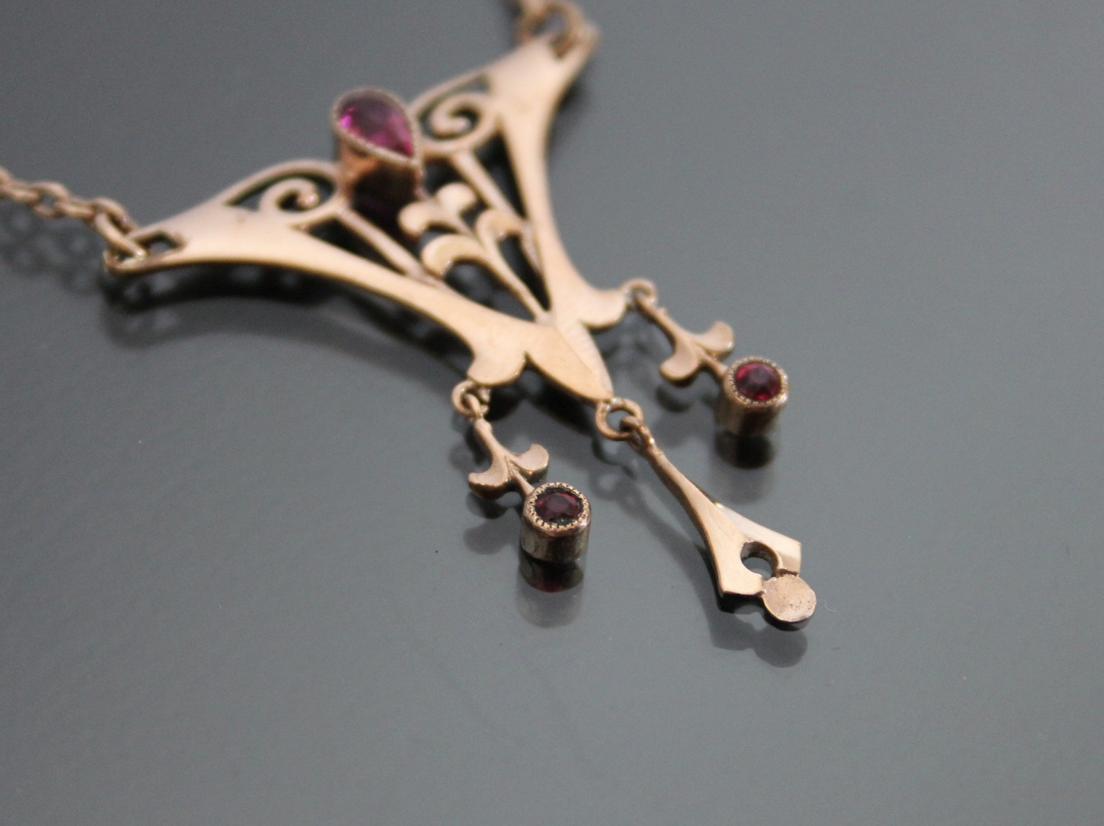 Jugendstil Faux Ruby Rose Gold Gilt Pendant Necklace. Antique Art ...