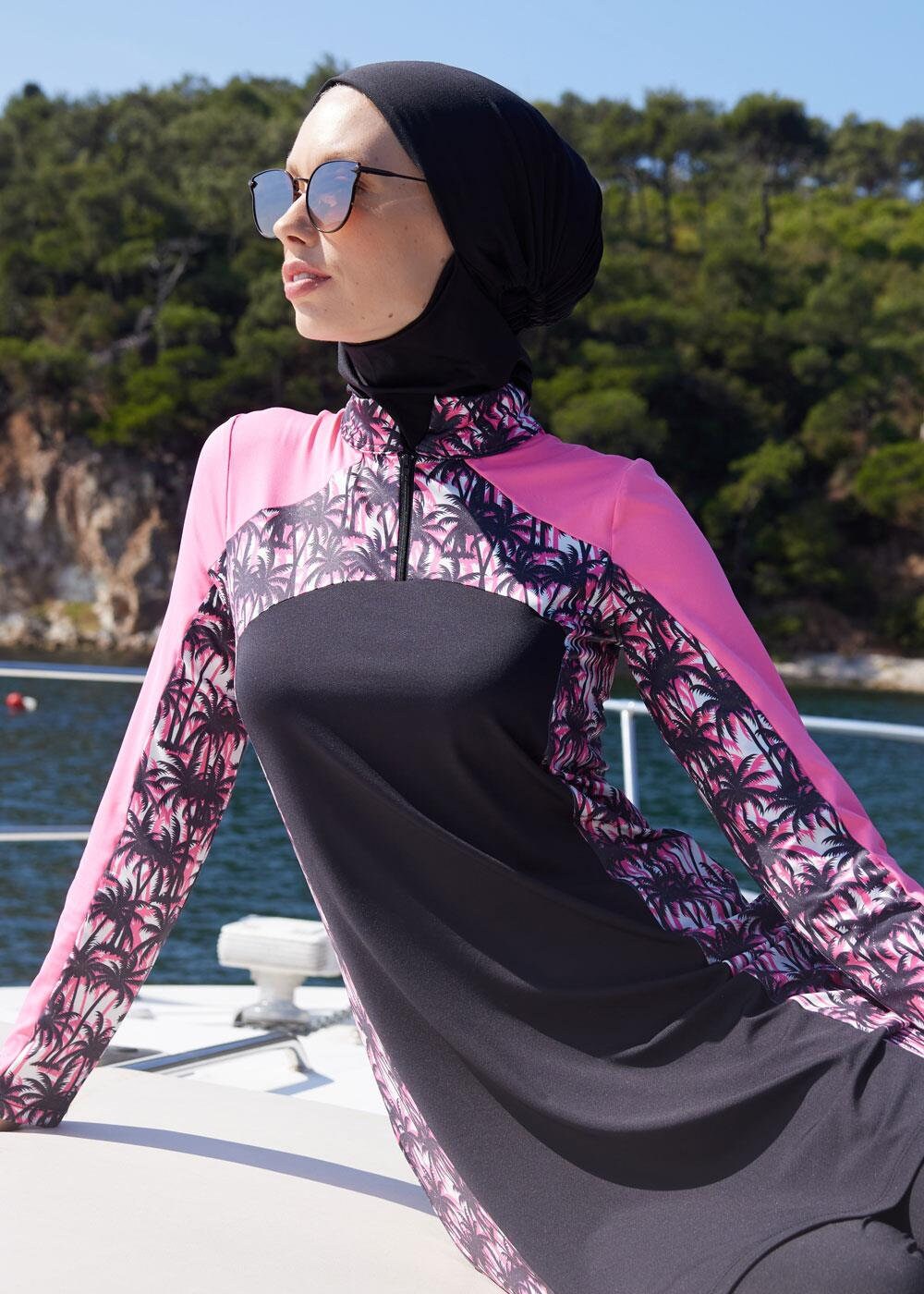 BURKINI, Burkini Swimwear, Modest Swimsuit, Islamic Swimwear Palm Tree Patterned One-top ...