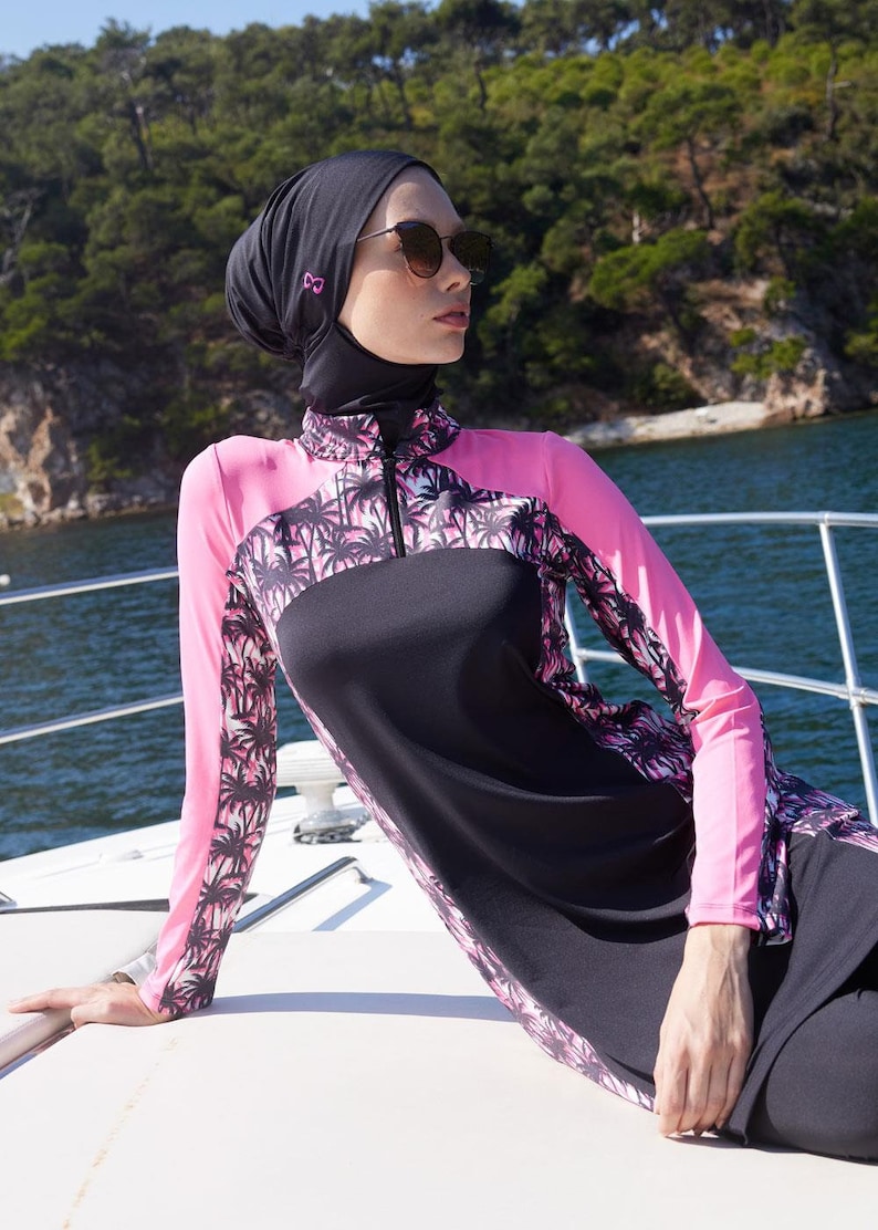BURKINI, Burkini Swimwear, Modest Swimsuit, Islamic Swimwear Palm Tree Patterned One-top ...