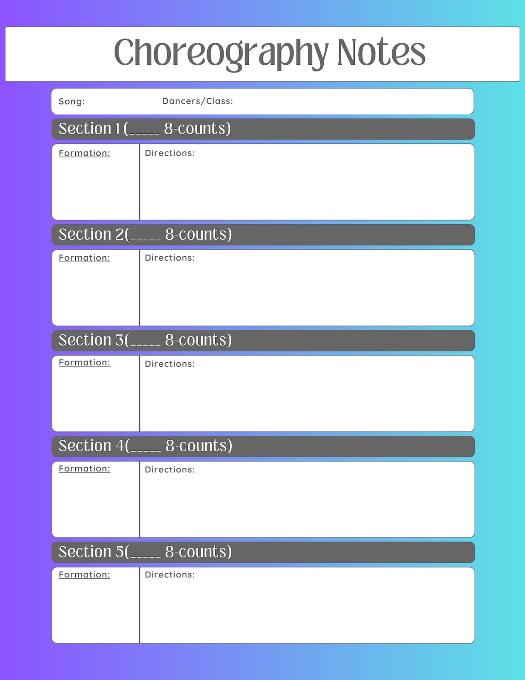 Dance Choreography Notes - Etsy