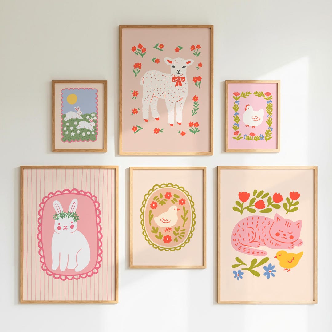 Spring Easter Wall Art Bundle, Bunny Lamb Chick Prints, Nursery Easter ...