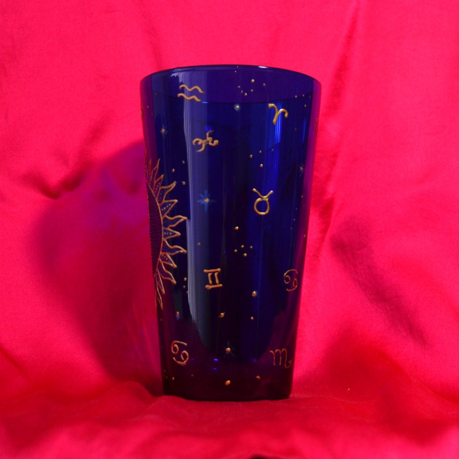 Hand Painted Celestial Glass. Sun, Moon, Stars Design Soda, Lemonade ...
