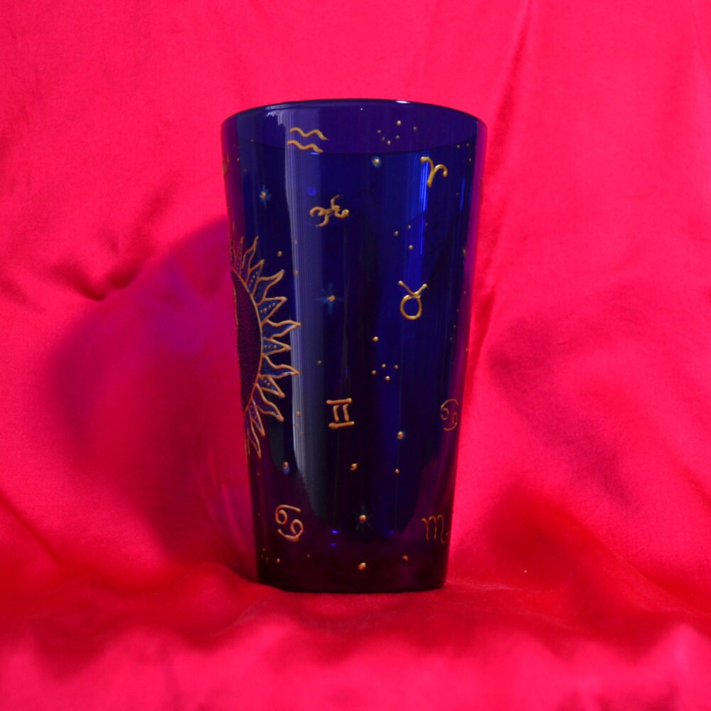 Hand Painted Celestial Glass. Sun, Moon, Stars Design Soda, Lemonade ...