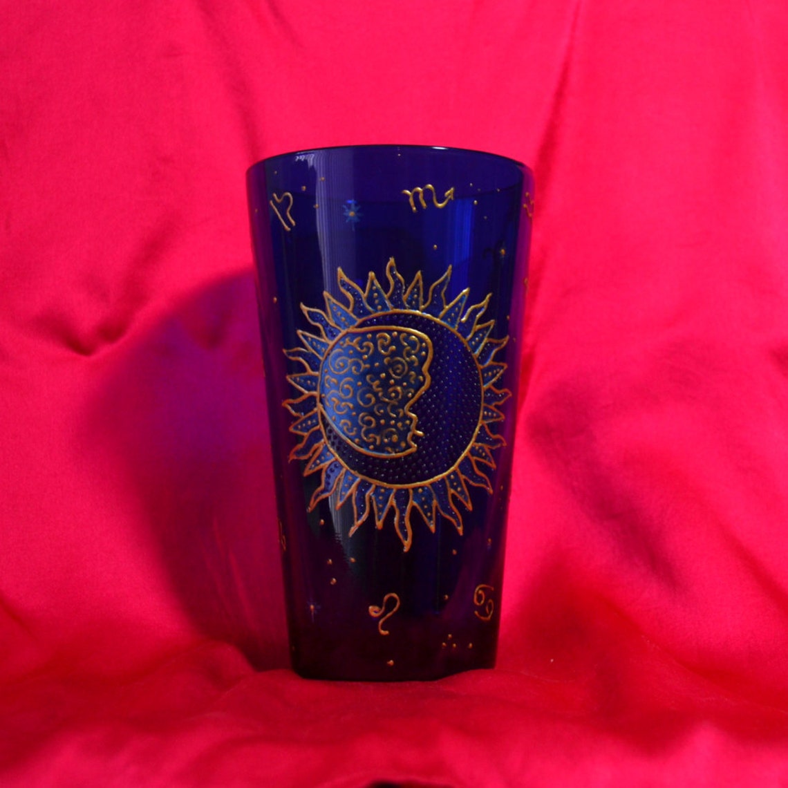 Hand Painted Celestial Glass. Sun, Moon, Stars Design Soda, Lemonade ...