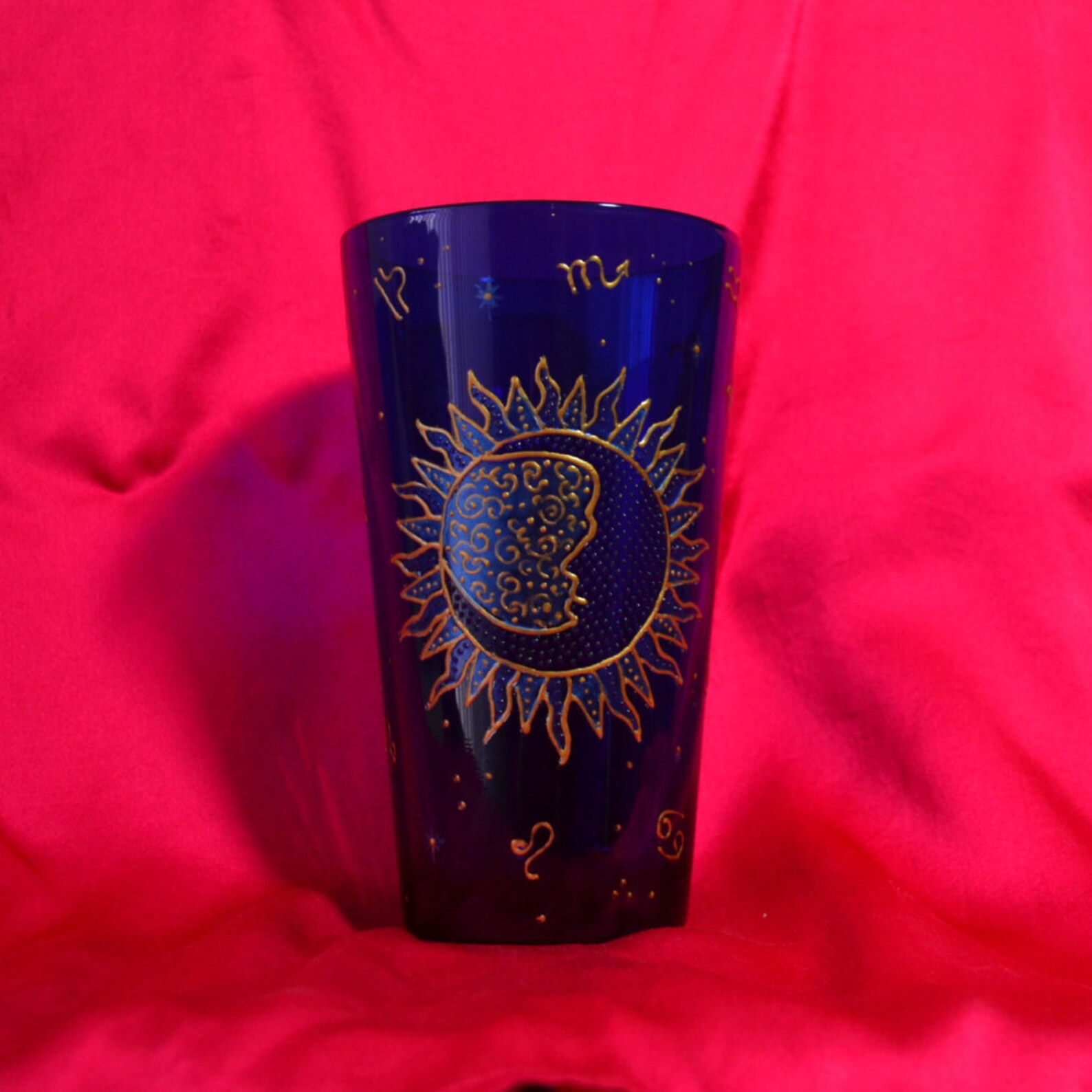 Hand Painted Celestial Glass. Sun, Moon, Stars Design Soda, Lemonade ...