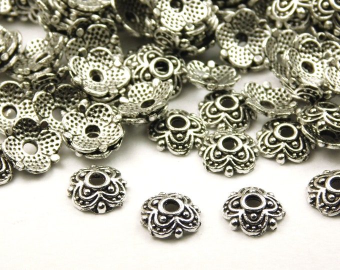 40 Pcs - 8x2mm Tibetan Style Bead Caps - Antique Silver - Bead Caps ...