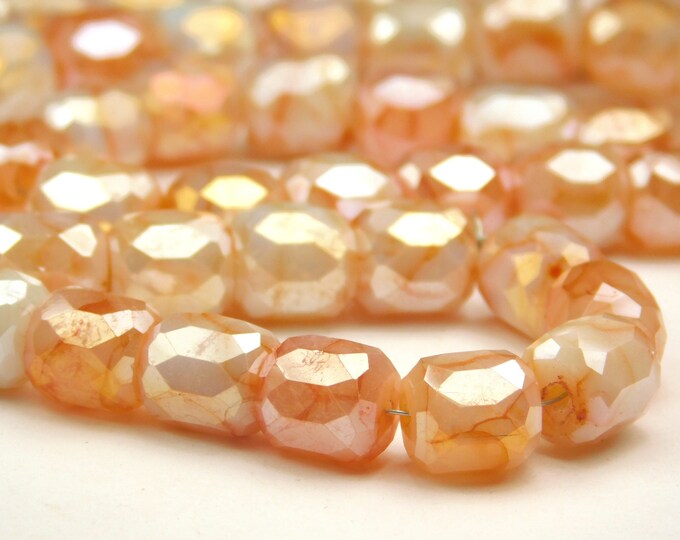 19 Inch Strand 8x8mm Faceted Electroplated Glass Column Beads Orange ...