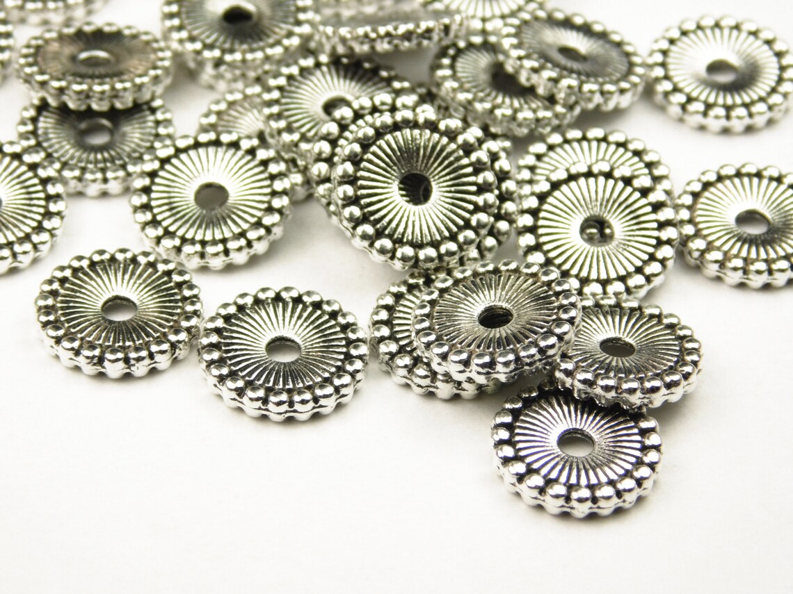 20 Pcs - 12x2mm Antique Silver Disc Spacer Beads - Disc Spacers - Metal ...