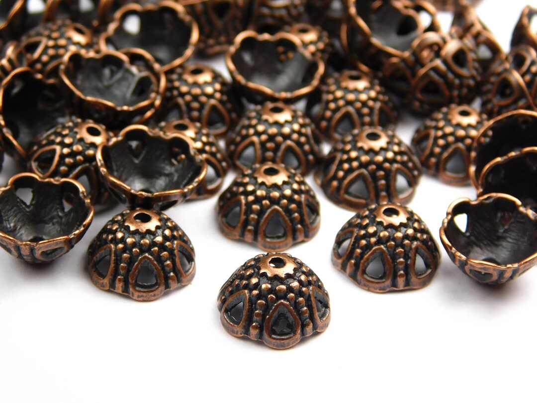 25 Pcs - 12x7mm Antique Copper Bead Caps - Copper Findings - Bead Caps ...
