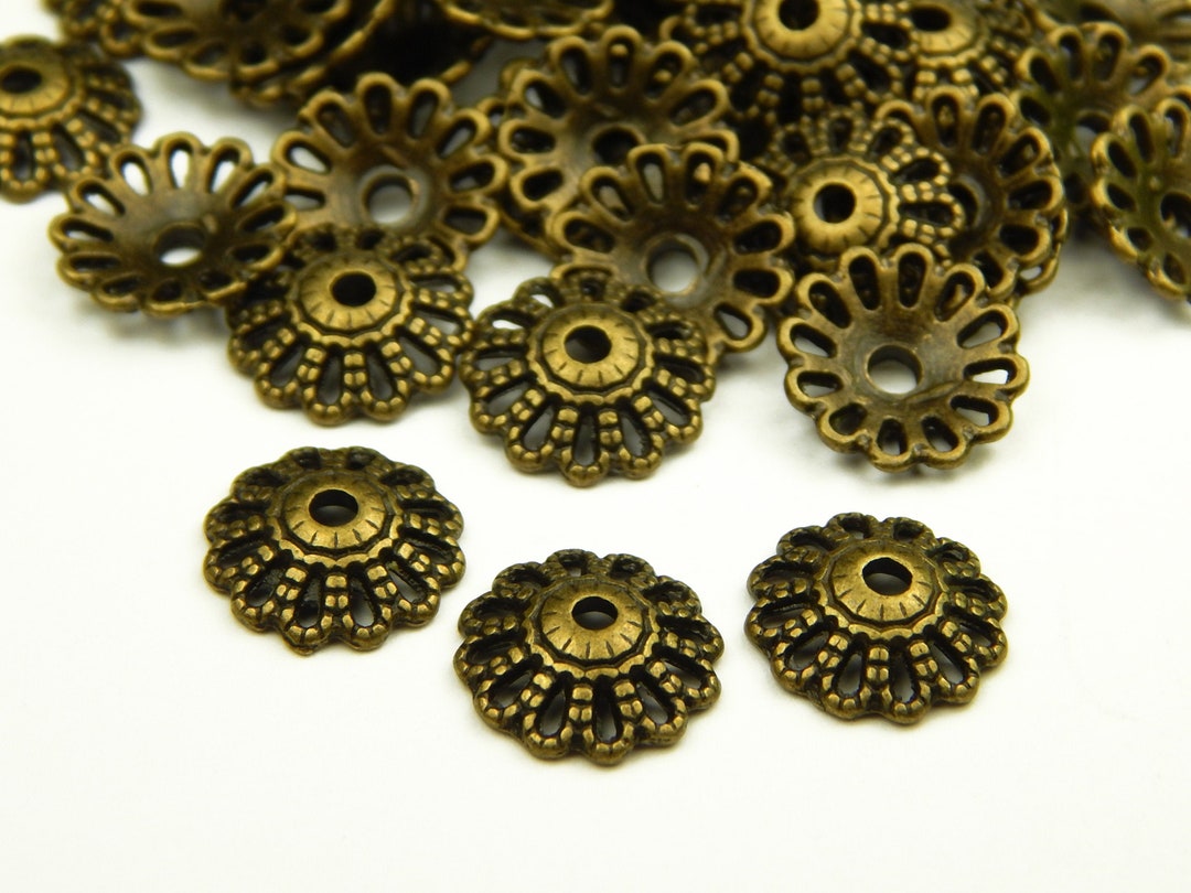 25 Pcs - 12x3mm Antique Bronze Bead Caps - Bronze Findings - Bead Caps ...