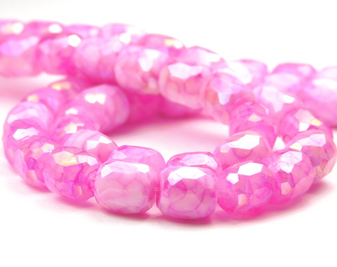 19 Inch Strand - 8x8mm Faceted Electroplated Glass Column Beads - Pink ...