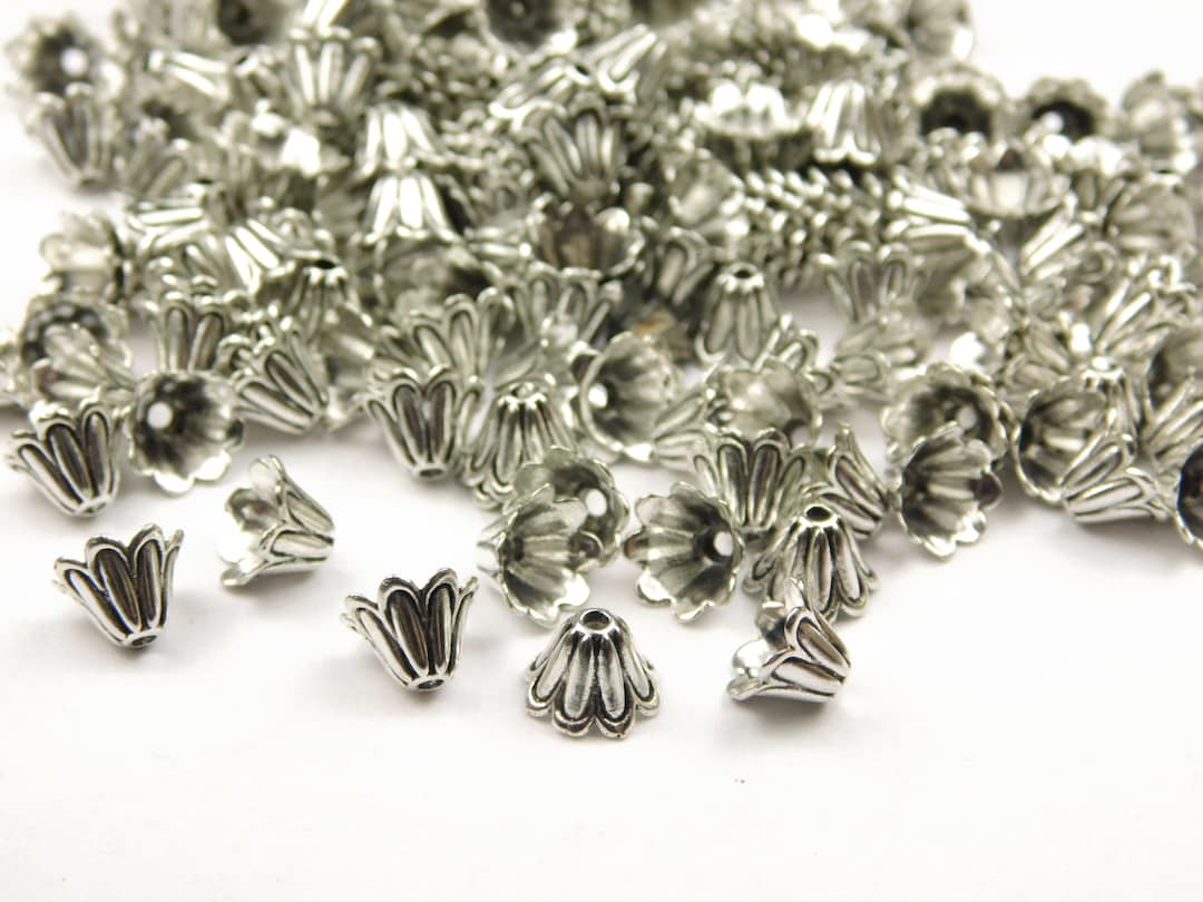 40 Pcs - 7x5mm Antique Silver Bead Caps - Cone - Bead Caps - End Caps ...