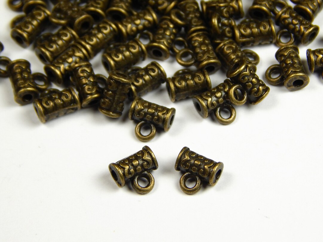 25/50 Pcs - 7x7x5mm Antique Bronze Bail Bead - Tube - Bail Charm Bead ...