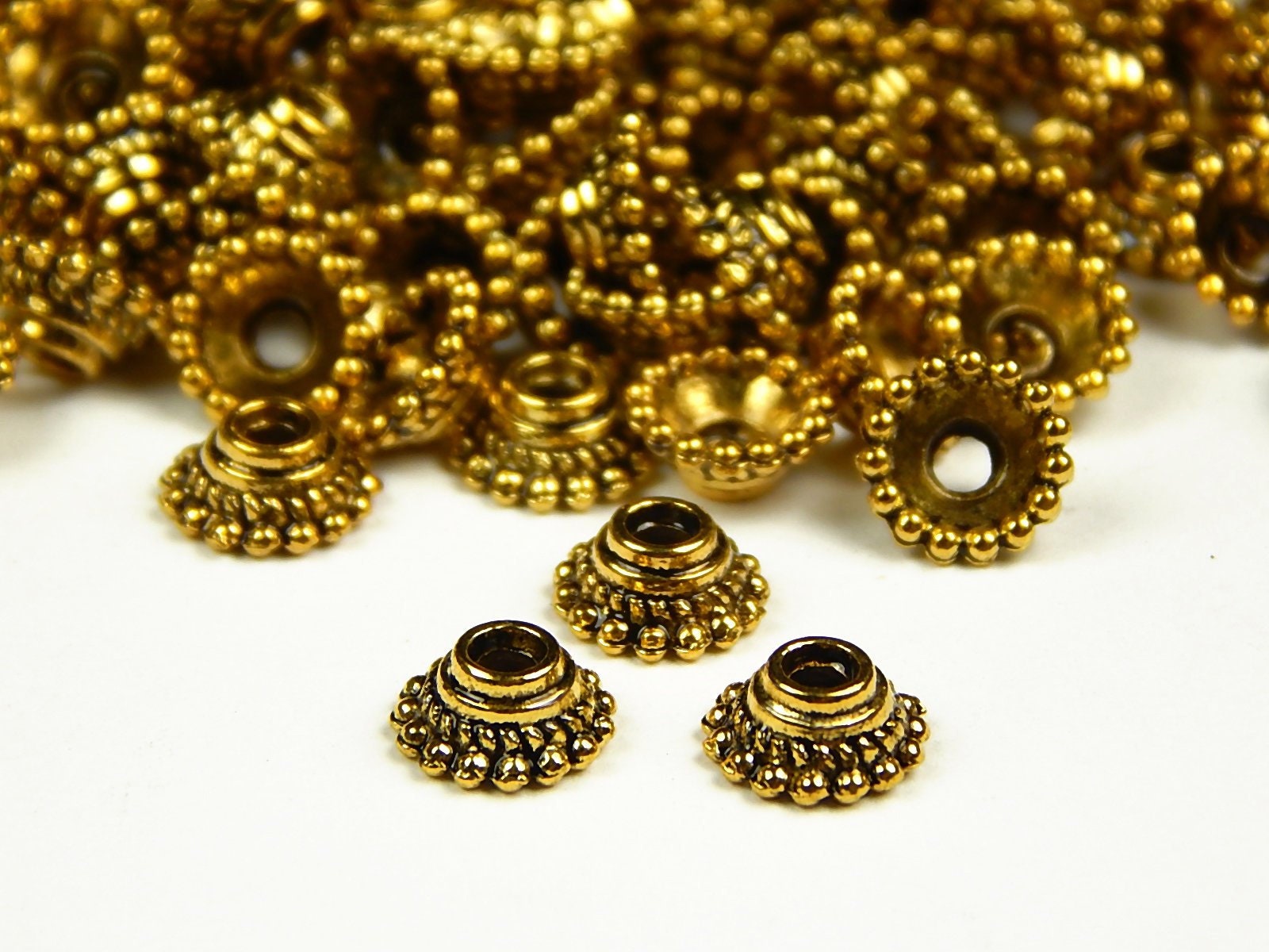50/100 Pcs - 7x3mm Antique Gold Bead Caps - Bead Caps - End Caps ...