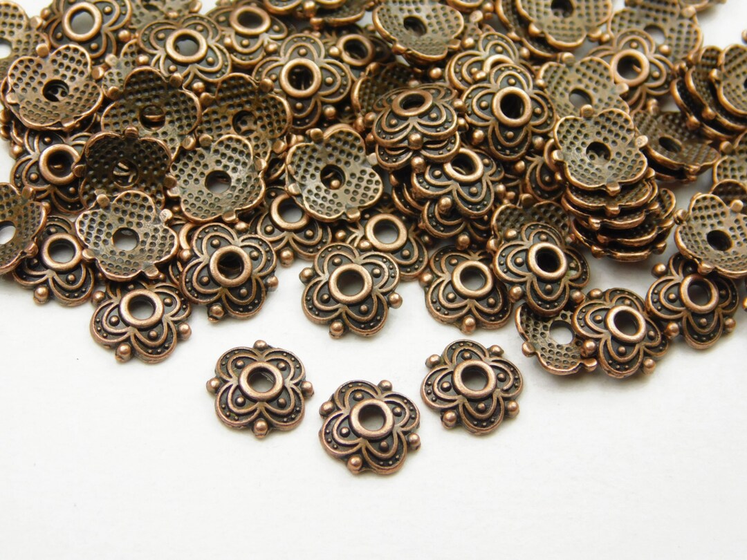 50 Pcs - 8x2mm Antique Copper Bead Caps - Copper Bead Caps - Bead Caps ...