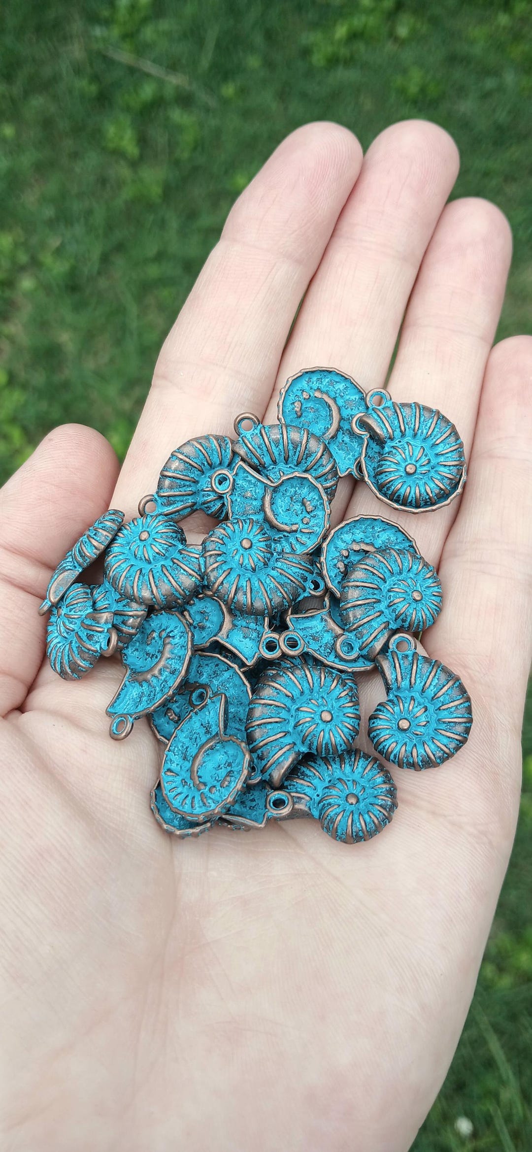 10 Pcs - 20.5x14.5x3mm Verdigris Conch Shell Charms - Patina - Blue ...
