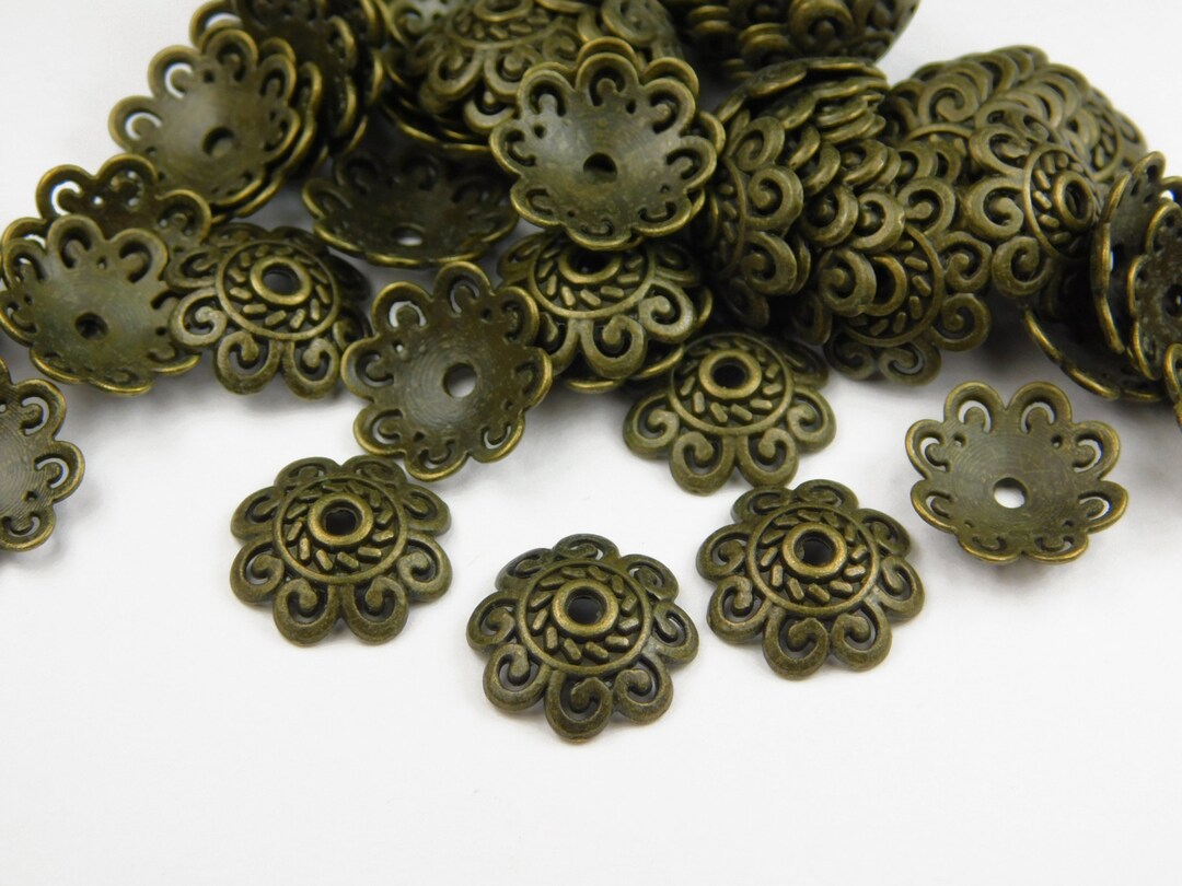 25 Pcs - 13.5x3mm Antique Bronze Bead Caps - Bronze Findings - Bead ...