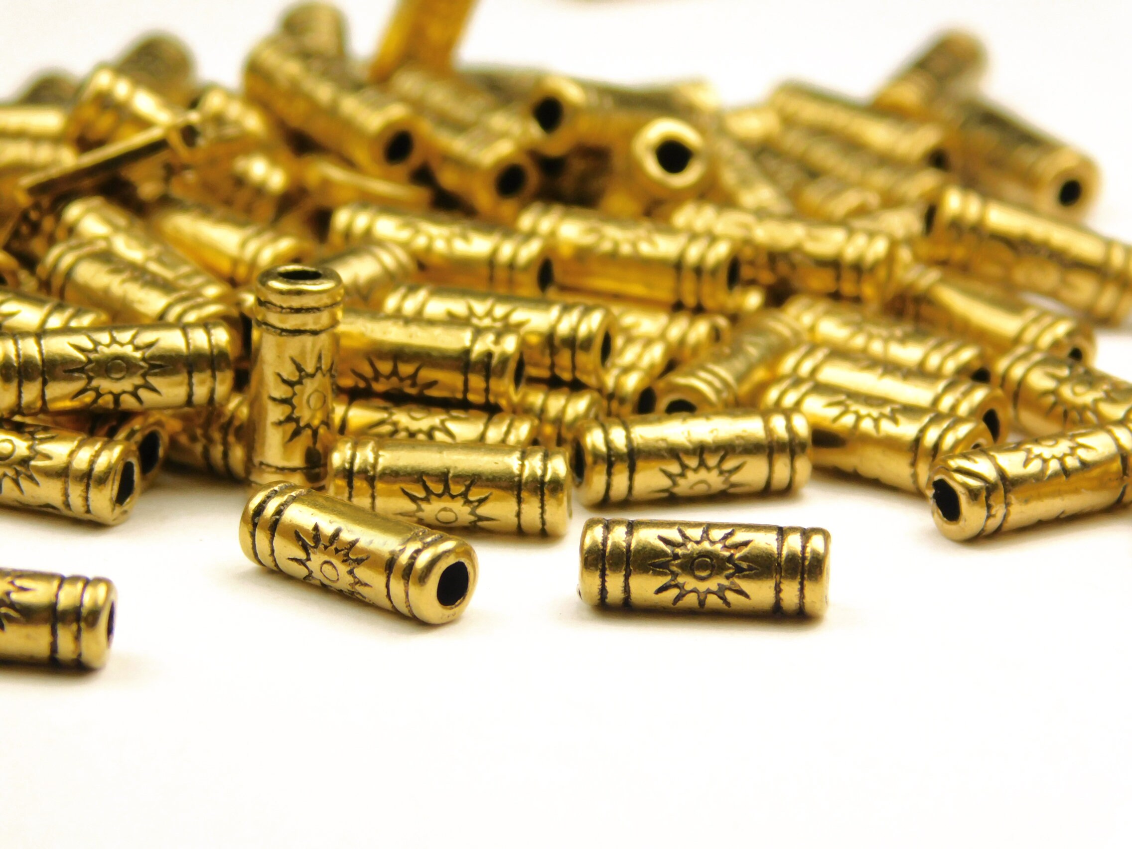 25 Pcs - 9.5x3.5mm Antique Gold Metal Spacer Beads - Sun - Metal Beads ...