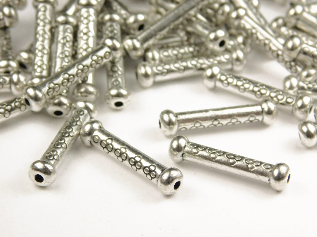 20 Pcs - 22x5.5mm Antique Silver Metal Spacer Beads - Metal Beads ...