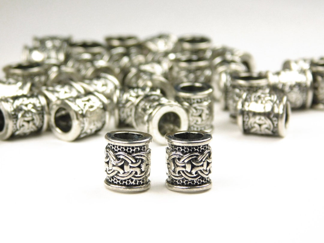 10 Pcs - 9x8mm Antique Silver Spacer Beads - Large Hole - Column ...