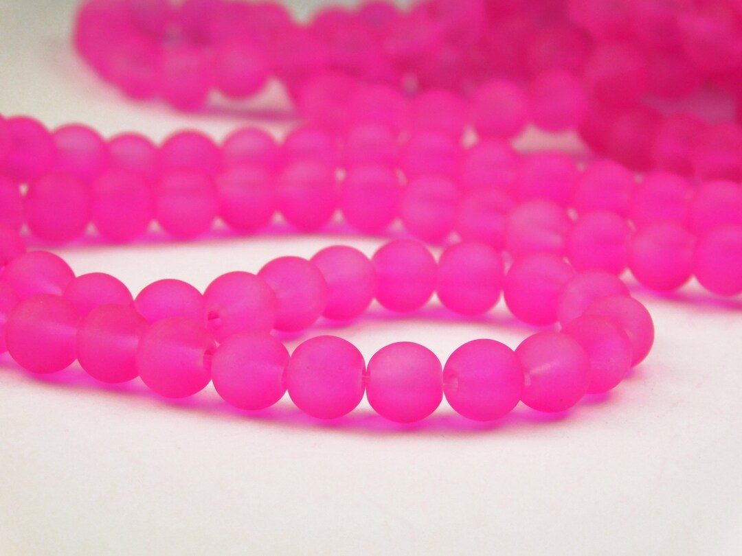 15 Inch Strand - 6mm Round Hot Pink Frosted Sea Glass Beads - Glass ...