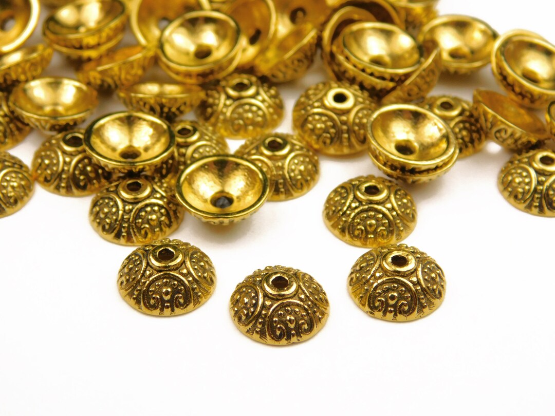 40 Pcs - 10x4mm Tibetan Style Bead Caps - Antique Gold - Bead Caps ...