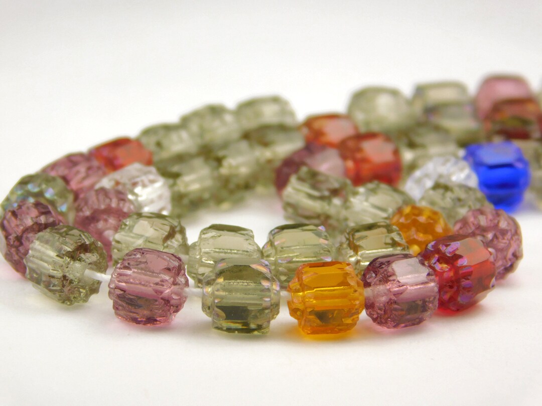 25 Pcs - 6mm Czech Glass Bead Cathedral Beads - Faceted Tube ...