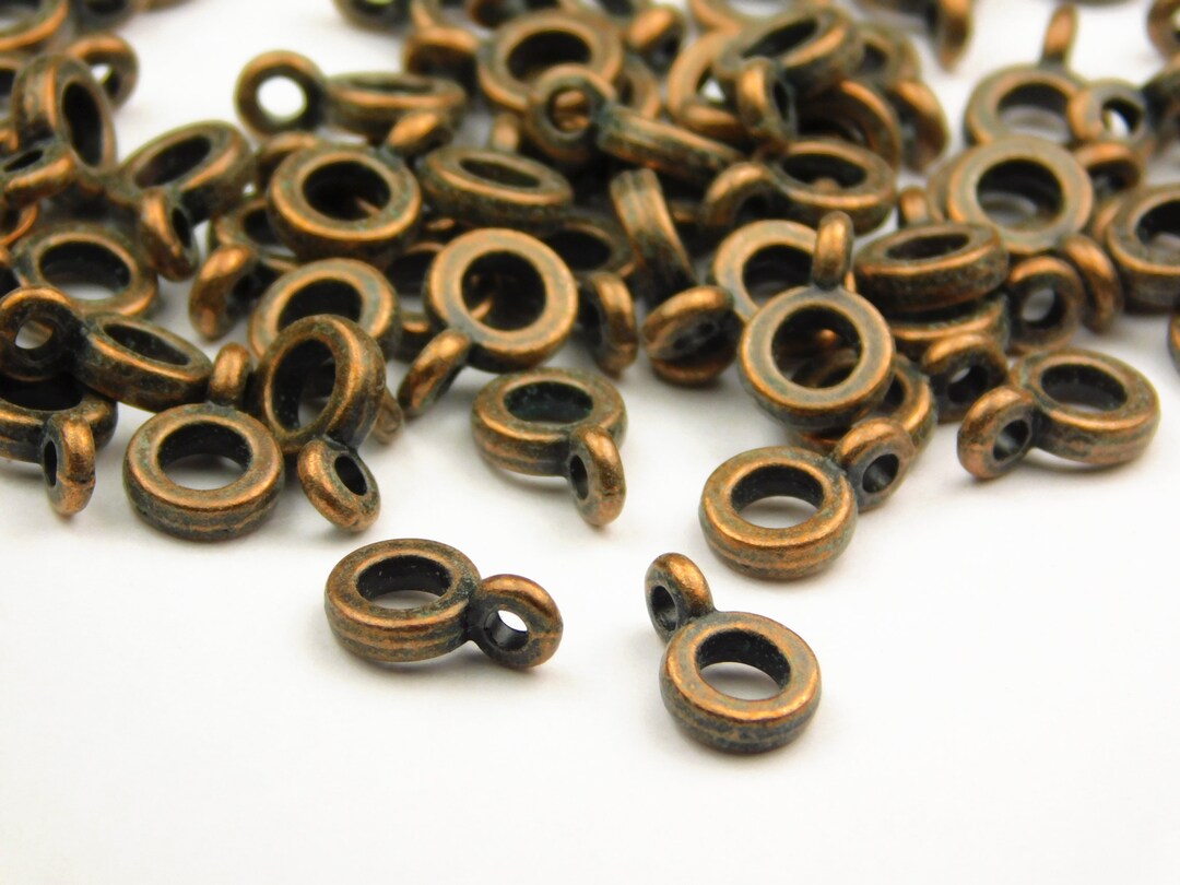 50 Pcs - 6.5x2mm Antique Copper Metal Bail Beads - Bail Charms - Spacer ...