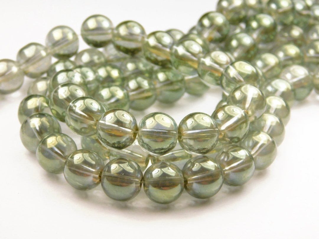 14 Inch Strand - 10mm Round Glass Beads - Rainbow Plated Olive - Glass ...